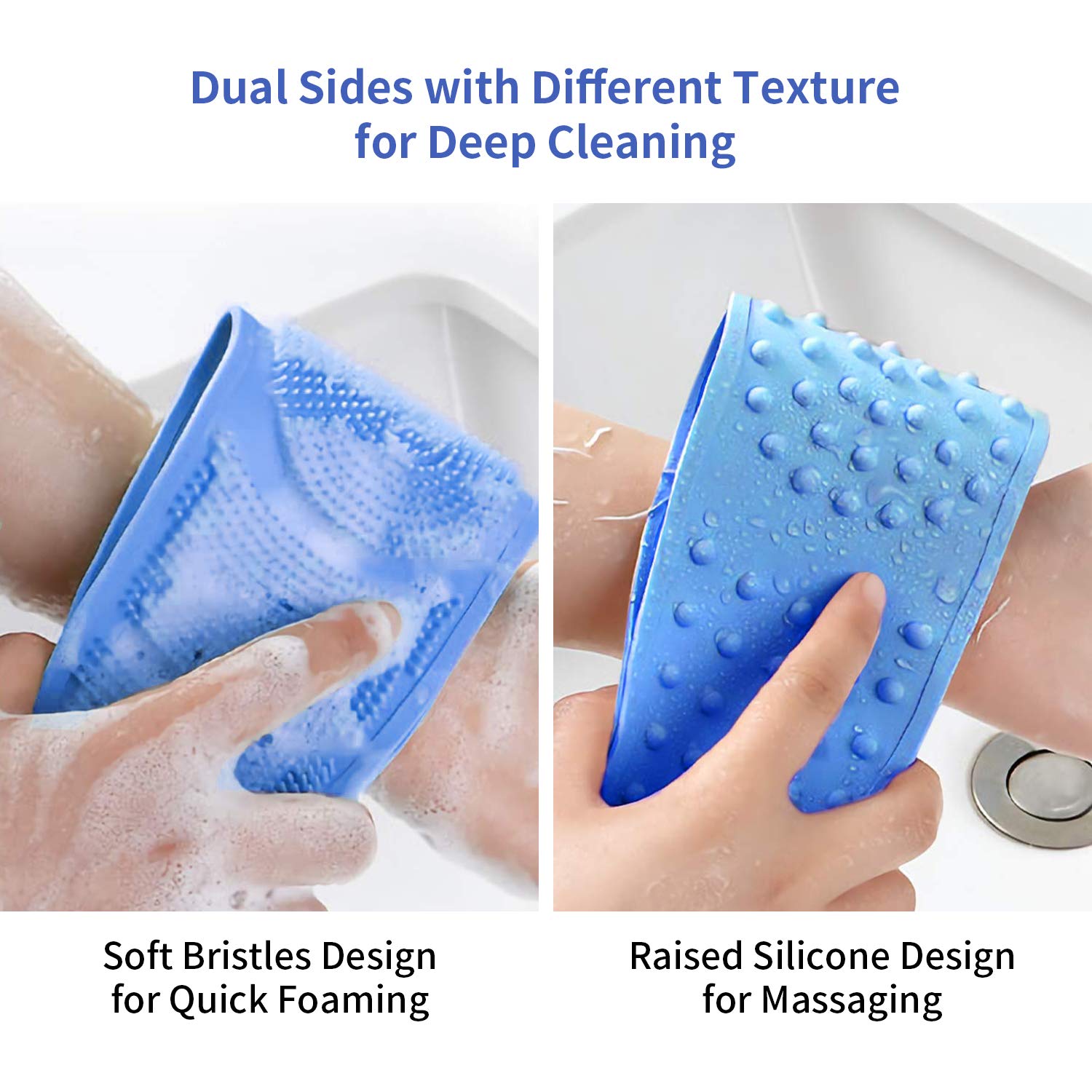 GSKS Back Scrubber for Shower Silicone Body Scrubber Exfoliating Back Washer with Handle
