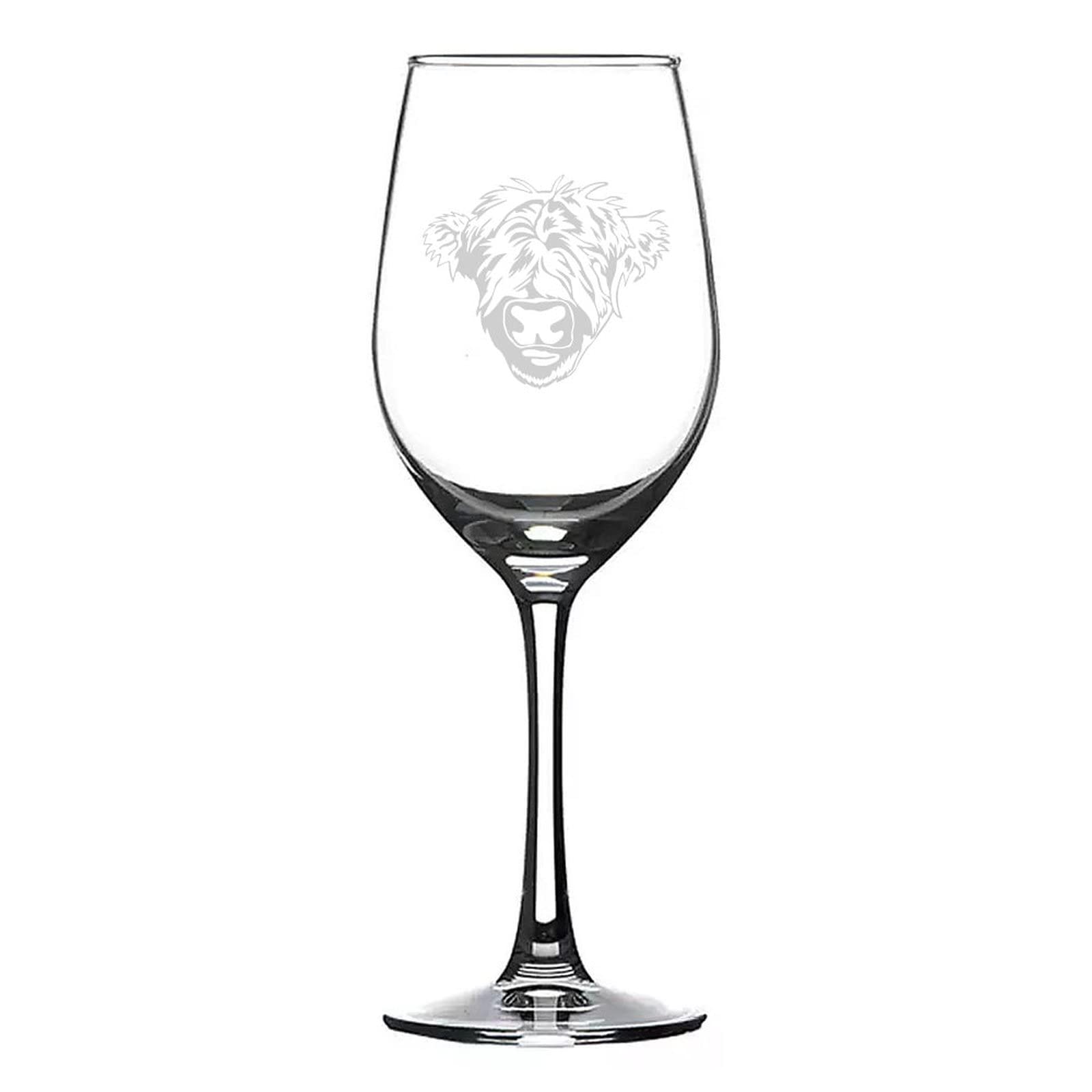 Highland Cow Hand Blown Printed Wine Glasses,Crystal Etched Funny Wine Glasses, Great Gift for Woman Or Men, Birthday, Retirement And Mother's Day 17oz