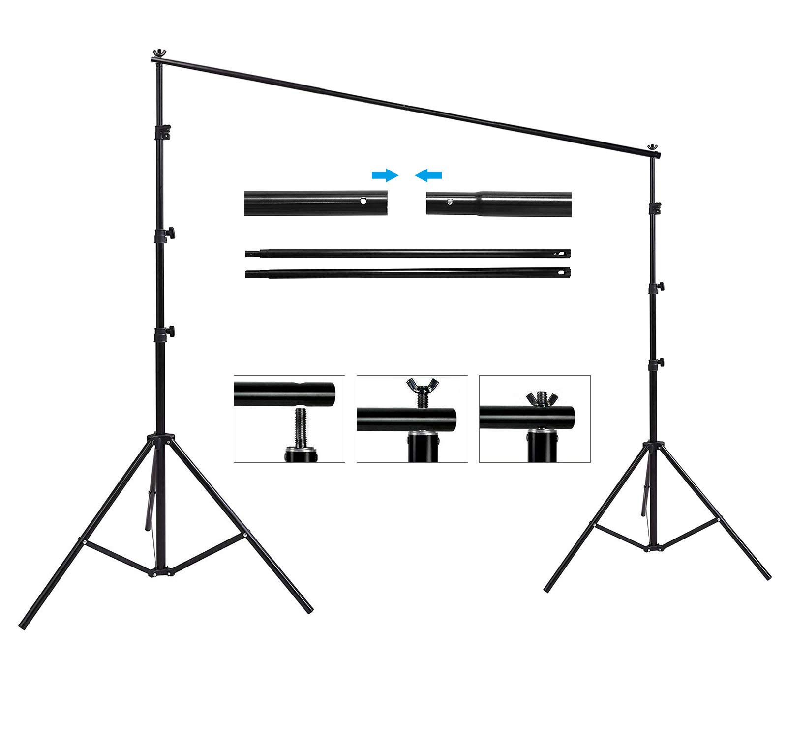 HYJ-INC Photo Background Support System with 8.5 x 10ft Backdrop Stand Kit, 100% White Cotton Muslin Backdrop,Clamp, Carry Bag for Photography Video Studio