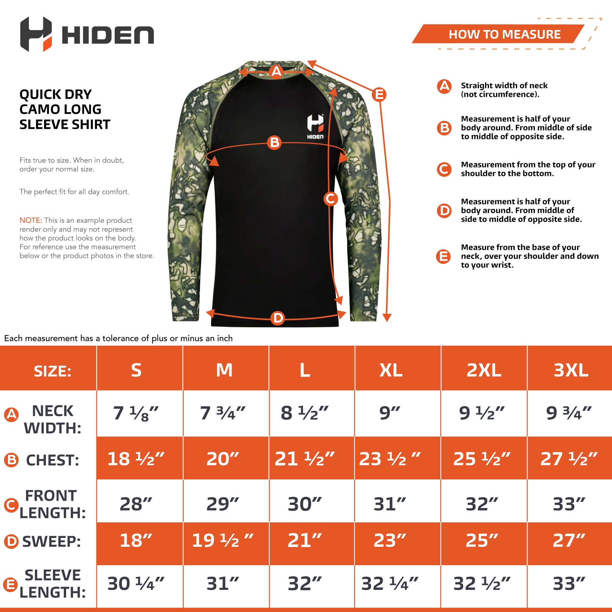 HIDEN Quick Dry Camo Long Sleeve Shirt Men, Black/Backwoods Exile (Forest) Camo