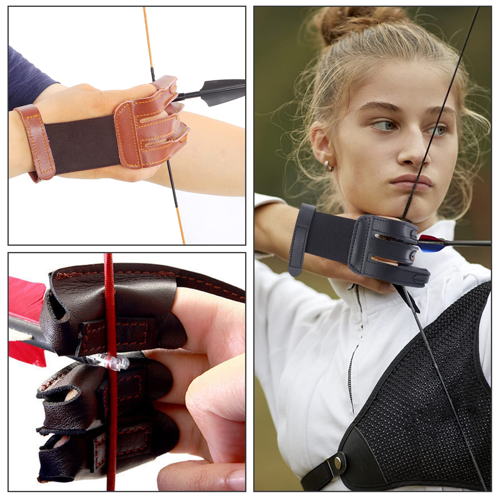 GORGECRAFT 3 Finger Archery Glove Cow Leather Protective Gloves Black Archery Shooting Glove Finger Tab Accessories for Men Women Shooting Hunting Targeting Recurve Compound Bow Guard