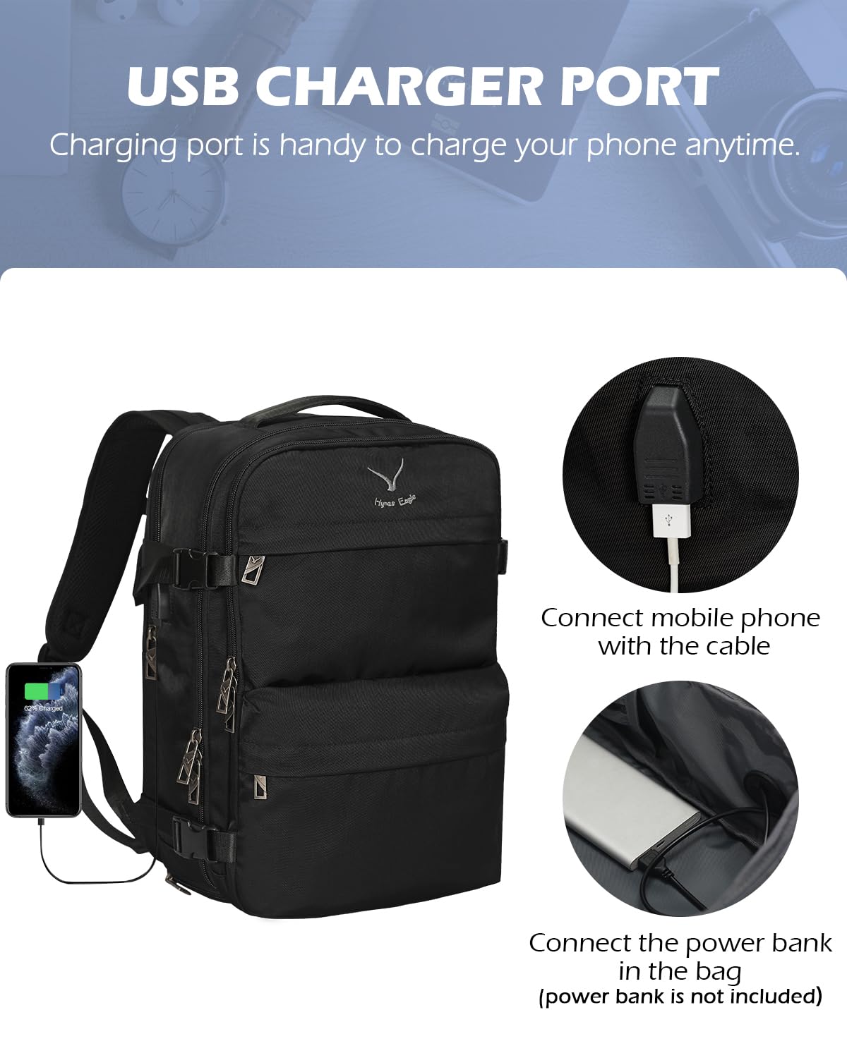 Hynes Eagle 20L Travel Backpack Carry on Backpack Women Men Personal Item Bag for Spirit Airlines Small Nylon Laptop Backpack 14 inches Black
