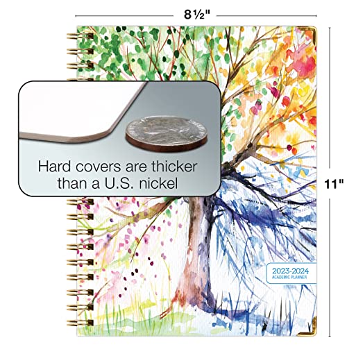 HARDCOVER Academic Year 2023-2024 Planner: (June 2023 Through July 2024) 8.5"x11" Daily Weekly Monthly Planner Yearly Agenda. Bookmark, Pocket Folder and Sticky Note Set (Tree Seasons)