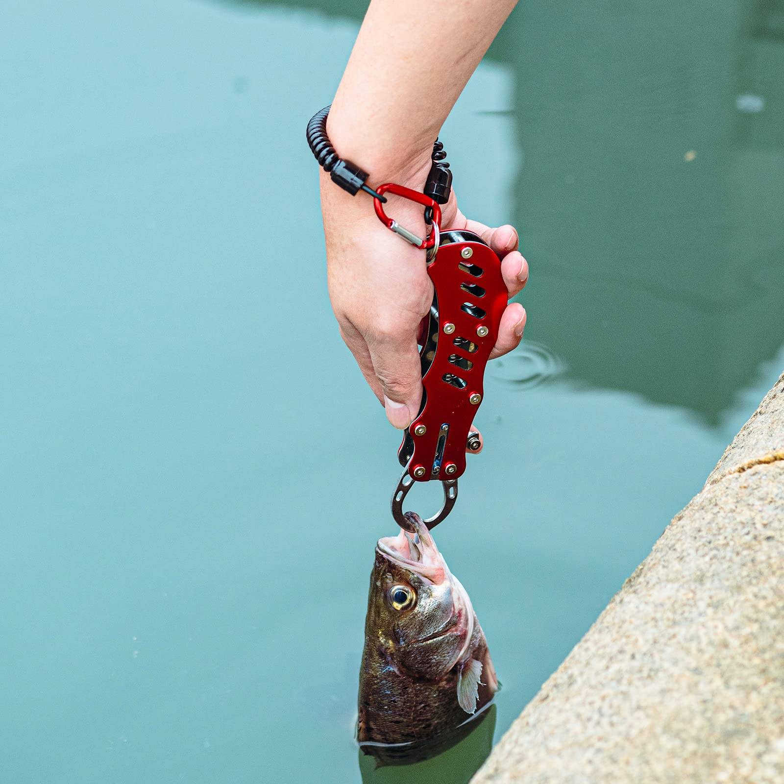 Goture Fishing Lip Gripper Aluminum Multifunction Fish Mouth Grabber Hook Remover with Lanyard Fishing Tackle Tool