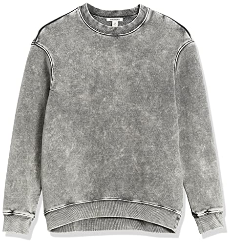 Goodthreads Women's Heritage Fleece Beefy Crewneck Sweatshirt, Charcoal/Washed Grey, Small