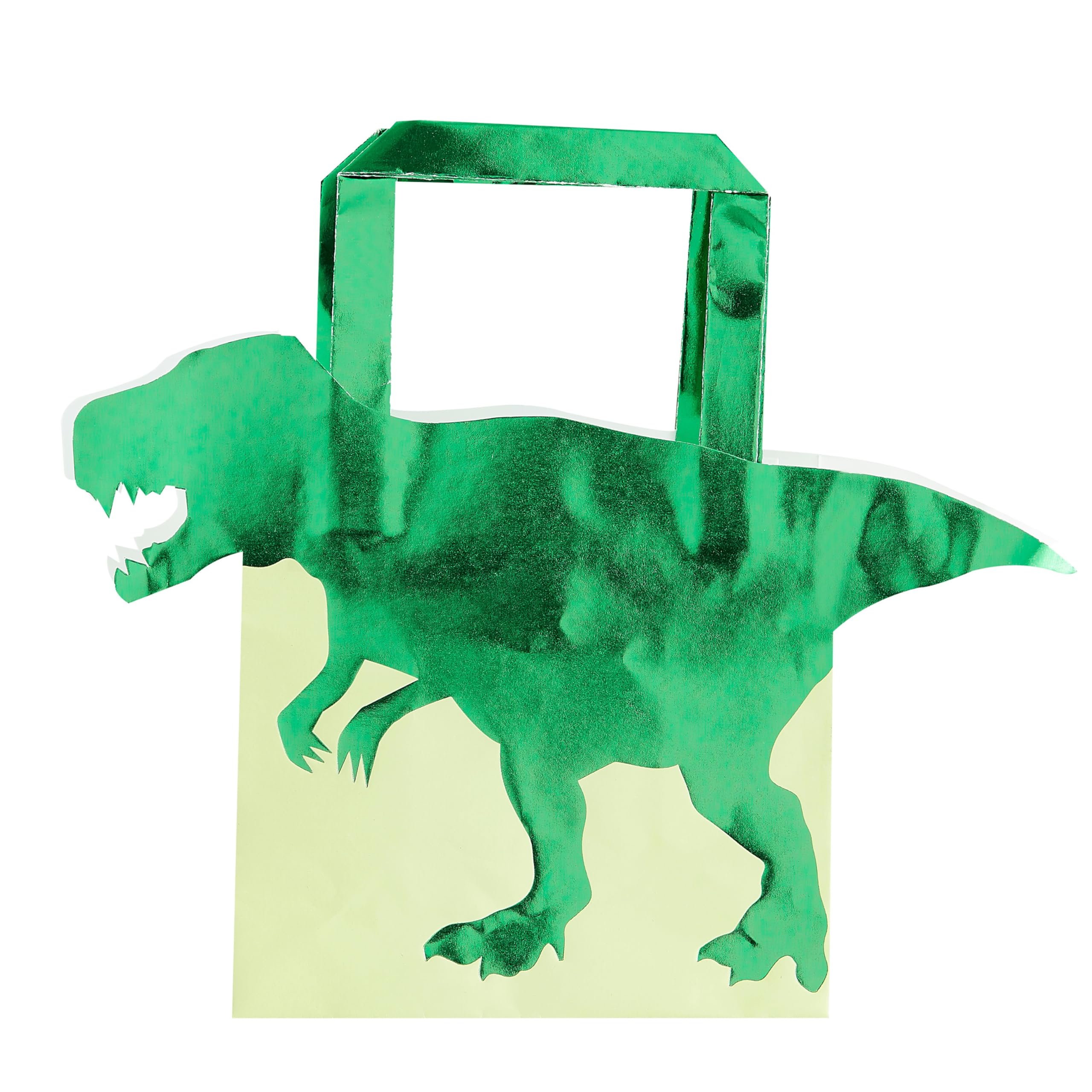 Ginger Ray Green Foiled Dinosaur Shaped Kids Boys Party Bags 5 Pack Roarsome