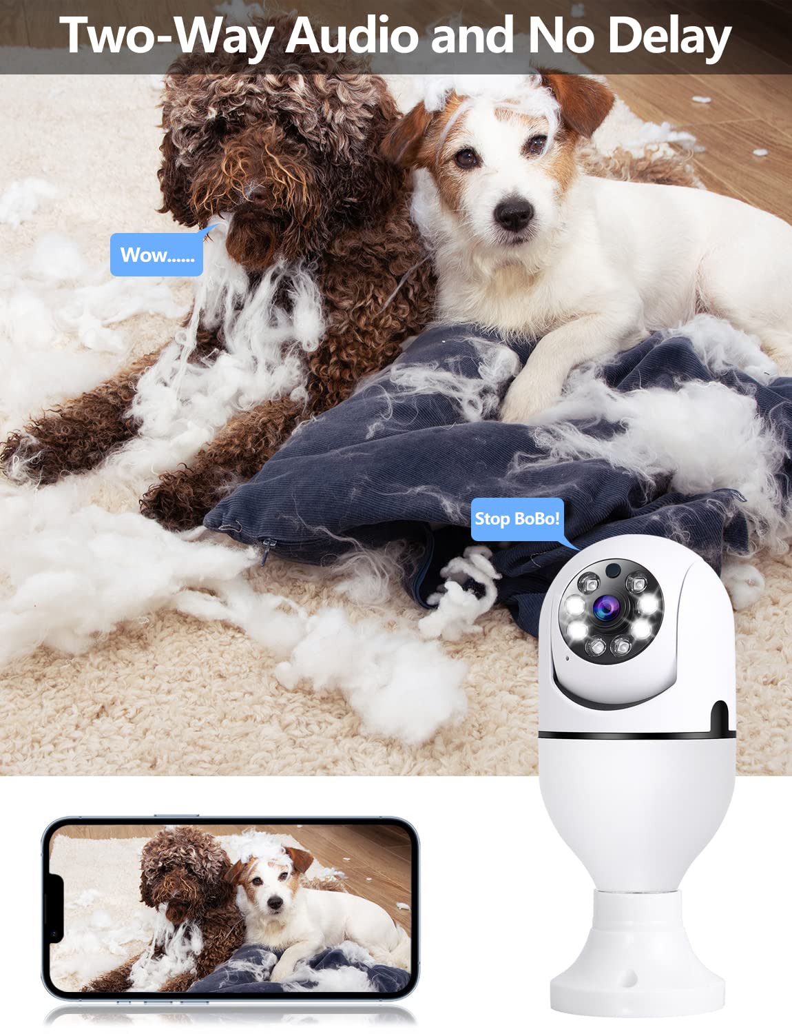 Light Bulb Security Camera, 2.4GHz & 5G WiFi Security Cameras Wireless Outdoor, 360 Degrees Home Surveillance Light Socket Security Camera, Full-Color Night Vision Bulb Camera Mobile Phone Remote View