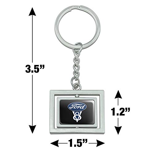 GRAPHICS & MORE Ford Vintage V8 Logo Spinning Rectangle Chrome Plated Metal Keychain Key Chain Ring