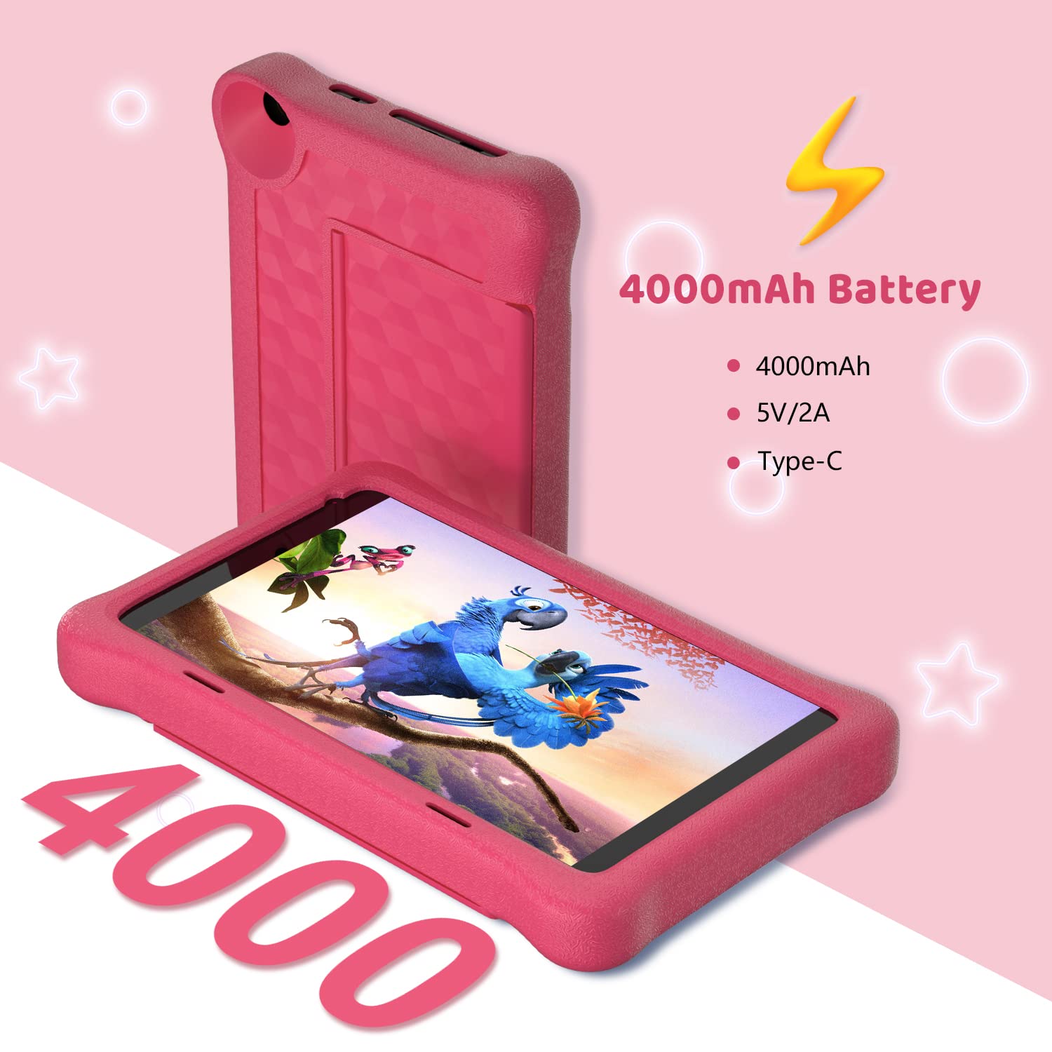 HiGrace Kids Tablet 8 inch, Android 10 Tablets for Kids with Kidoz Installed, HD1280*800, 2GB+32GB ROM, 4000mAh Battery, WiFi, Bluetooth, Kids Edition Tablet with Protective Case - Pink