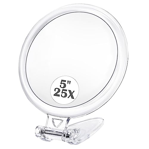 MIYADIVA 25X Magnifying Mirror with Handle,5In Double Sided 1X/25X Magnifying Makeup Mirror,Travel Magnifying Makeup Mirror,Perfect for Blemish/Blackhead Remover