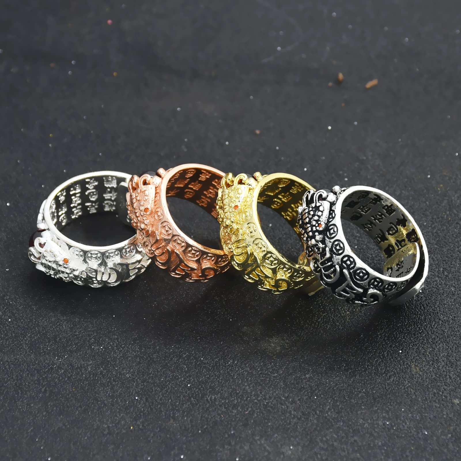 HJ HUAJ Mantra Ring Feng Shui PiXiu MANI Mantra Protection Wealth Ring Adjustable Ring, RoseGold