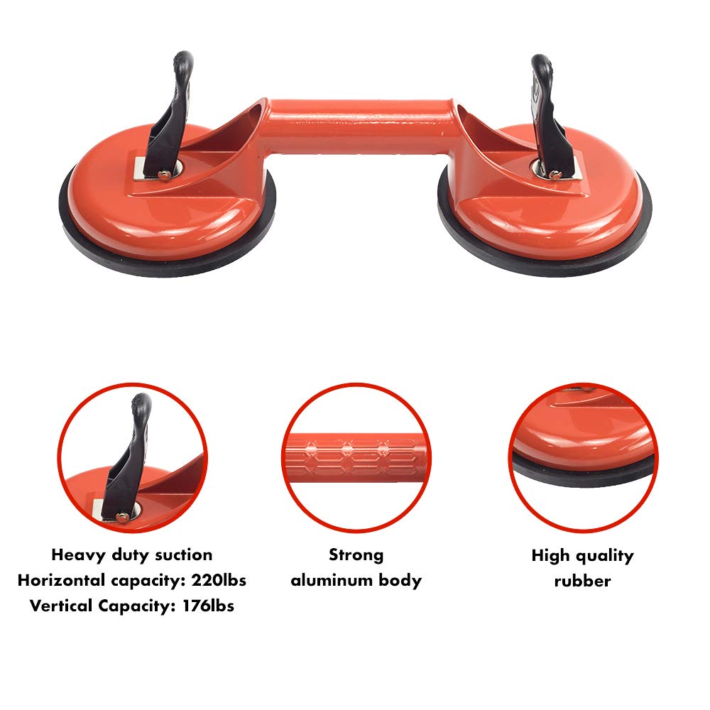 Glass Suction Cups Heavy Duty Aluminum Vacuum Plate Handle Glass Holder Hooks to Lift Large Glass/Floor Gap Fixer/Tile Suction Cup Lifter/Moving Glass/Pad for Lifting/Dent Puller