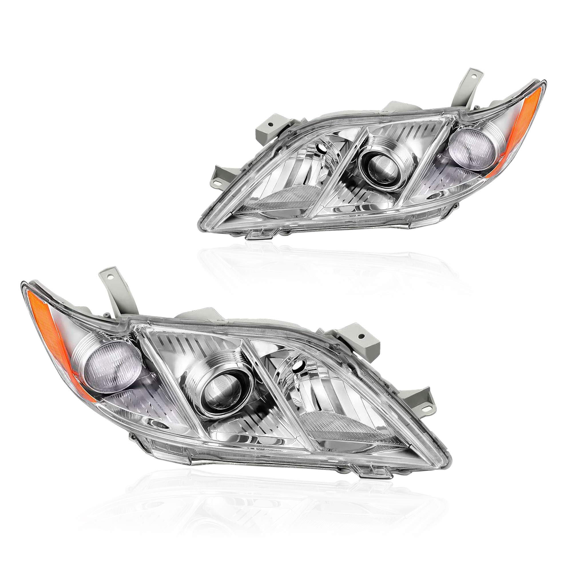 GOHATI Headlights Assembly Compatible with 2007 2008 2009 Camry GTYCM07-A2 Headlamps with Chrome Housing Amber Reflector Clear Lens Replace OE # 81170-33662, 81130-33662