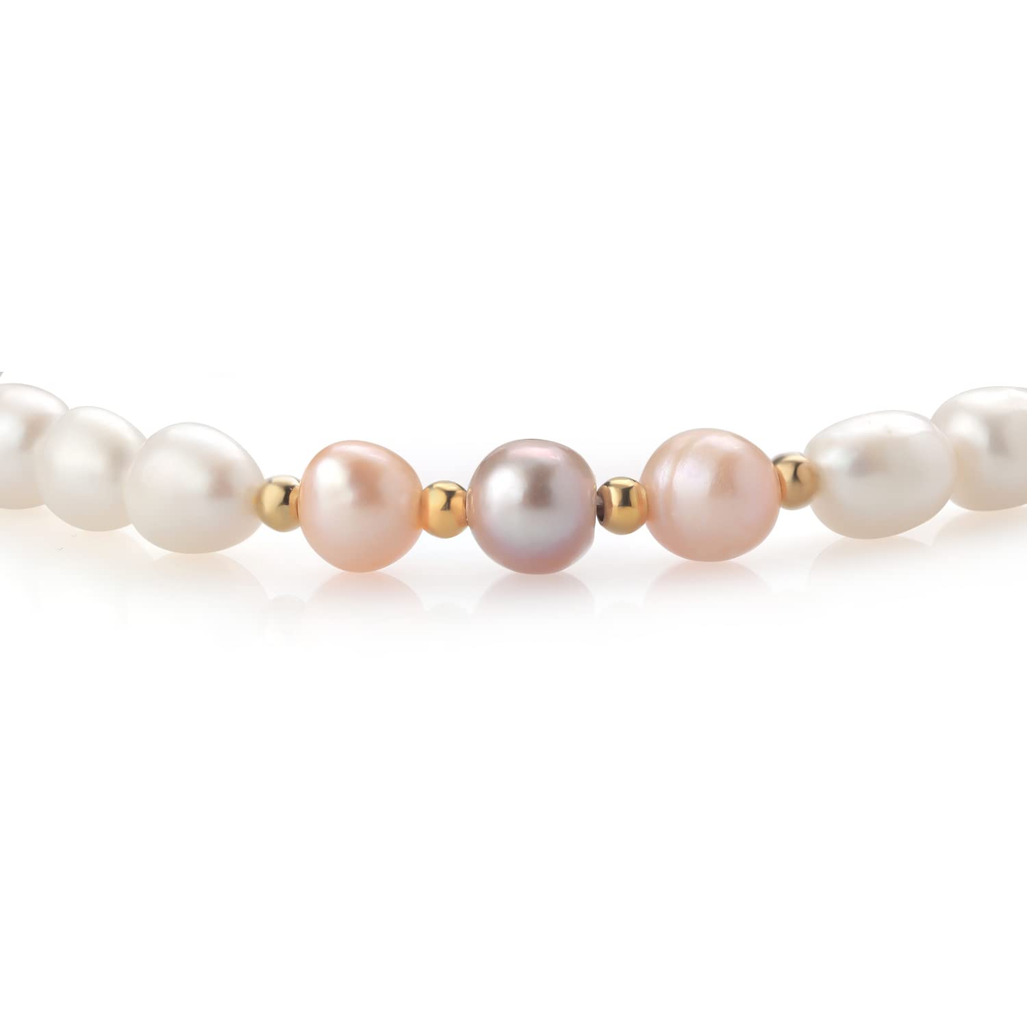 Gem Stone King Multicolor Cultured Freshwater Pearl Box Chain Yellow Gold Plated Bracelet For Women with Slider Clasp Fully Adjustable Up to 9 Inch