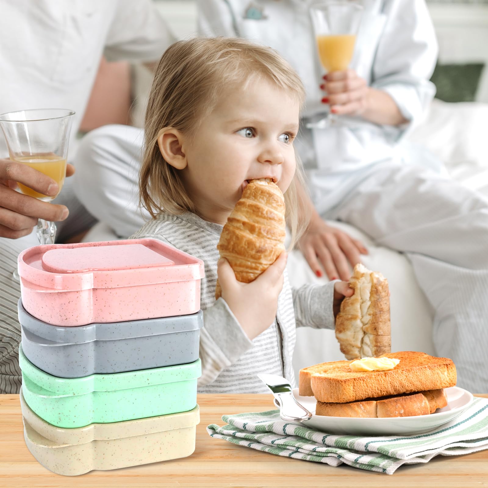 GothaBach 4 PCS Toast Shape Sandwich Box, 14Oz Sliced Toast box, Toast Fresh-keeping Container, Sandwich Containers for lunch boxes-Allow Microwave Heating and Frozen Preservation