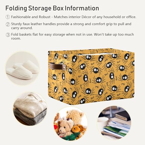 Halloween Spider Orange Storage Basket Bins Foldable Laundry Hamper Toy Storage Bins Box Organizer for Living Room Clothes Nursery Closet Shelf Playroom,1 pcs