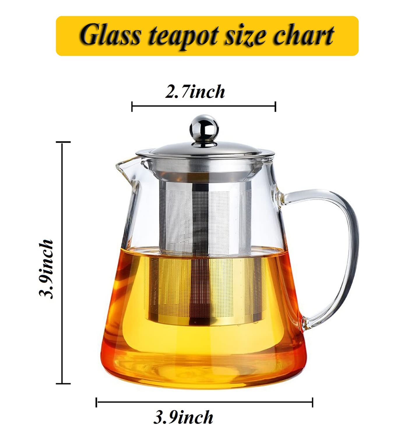 Glass Teapot with Removable Stainless Steel Infuser, Borosilicate Glass Tea Pot with Strainer,for Blooming Tea & Loose Leaf Tea, Microwave & Stovetop Safe(19oz )
