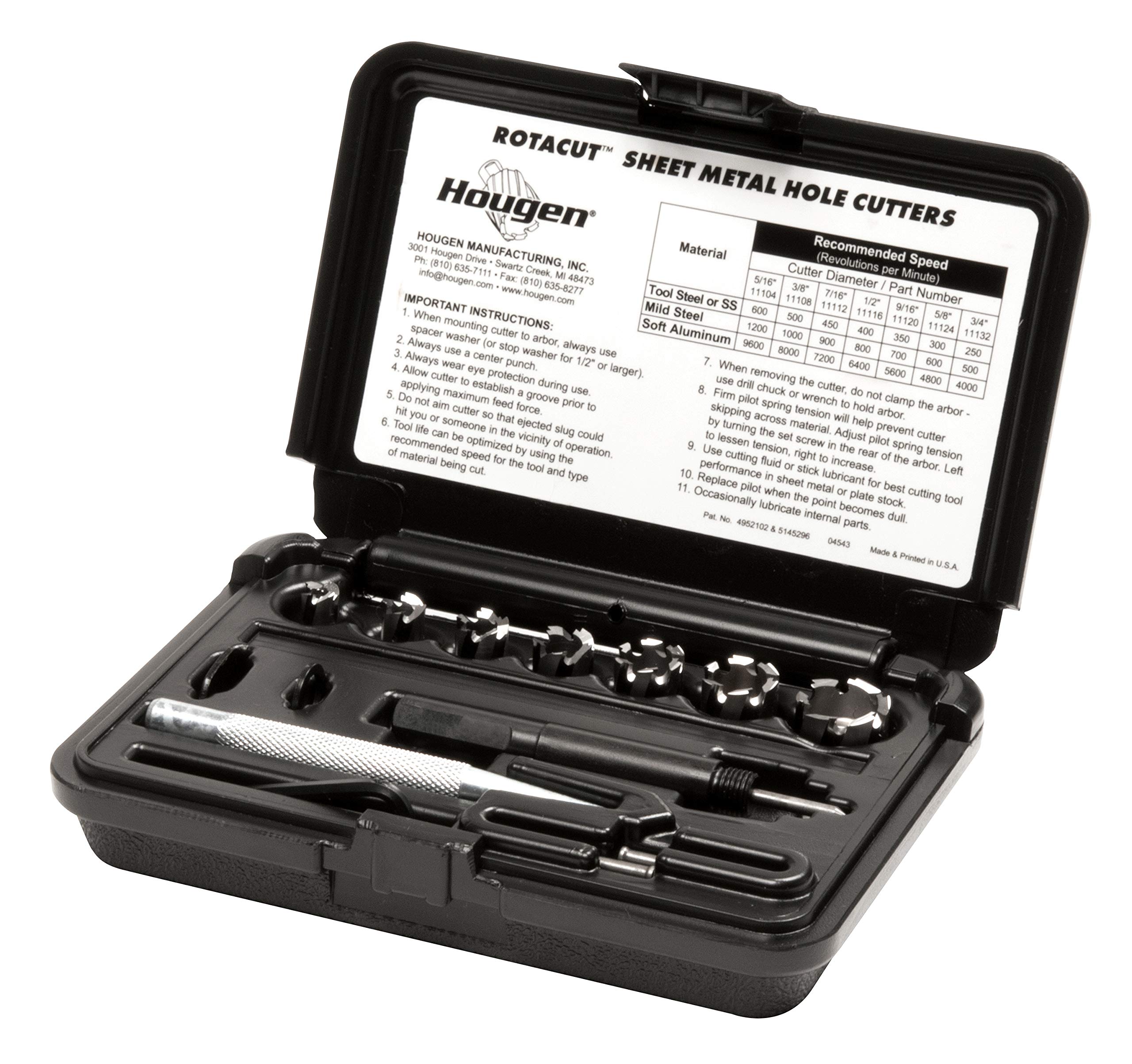 Hougen 11075 RotaCut High Speed Steel Cutter Kit 5/16โ, 3/8", 7/16โ, 1/2", 9/16โ, 5/8, 3/4", 1/4" Cutting Depth, Bright Finish, 3/8" Shank