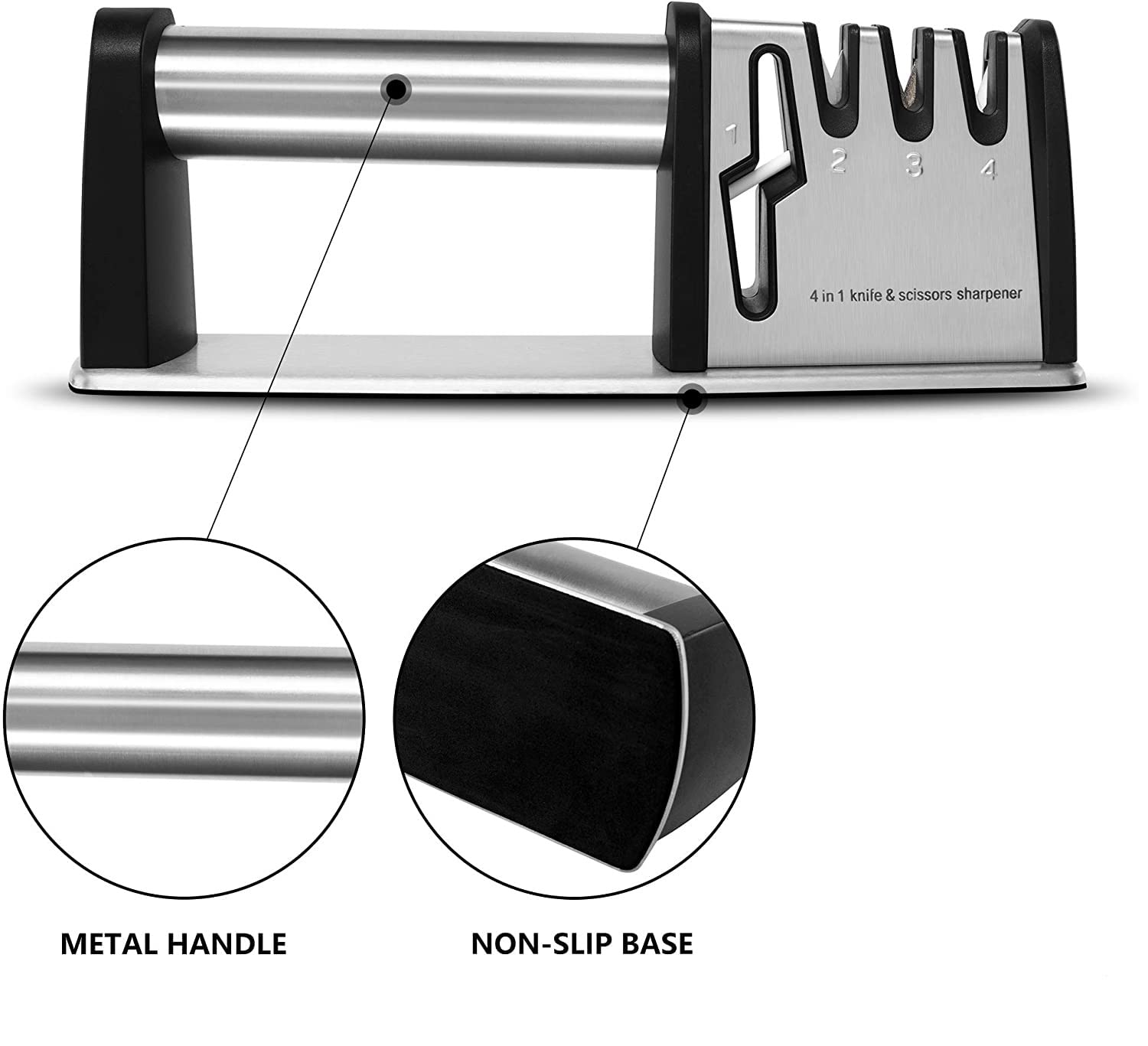 JCHOPE Knife Sharpeners, 4 in 1 Kitchen Blade and Scissors Sharpening Tool, Powerful Professional Chef's Kitchen Knife Accessories, Manual Knife Sharpener Kitchen