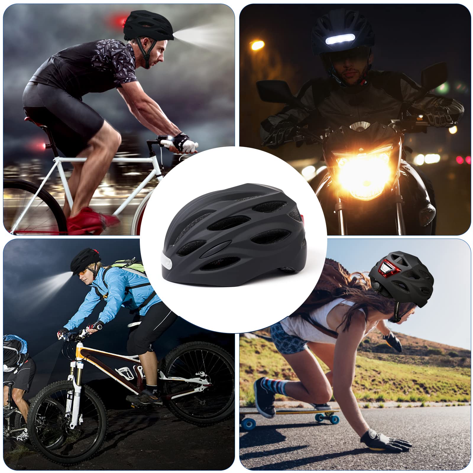 HIJIRH Pro Grade Bicycle Helmet,Mountain Bike Helmet,with Front USB Floodlight and Warning LED Light on Back,for Urban Commuter, Adjustable, Large & Medium Size, Fit for Adult Men/Women