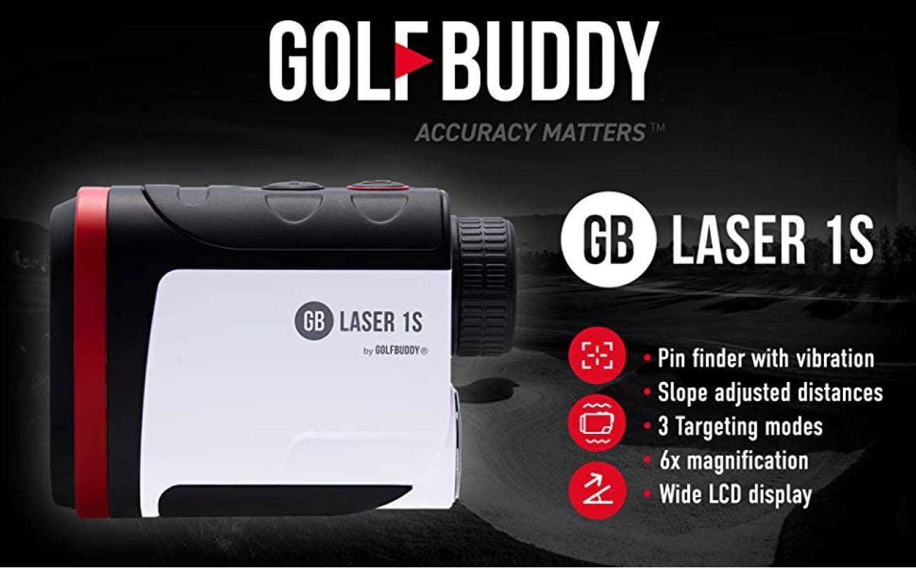 GOLFBUDDY Laser 1S Rangefinder with Slope, Pin Finder with Vibration, 880 Yard Range Finder, Slope Adjusted Distances, Accurate Measurement, 3 Targeting Mode, 6X Magnification, Wide LCD Display