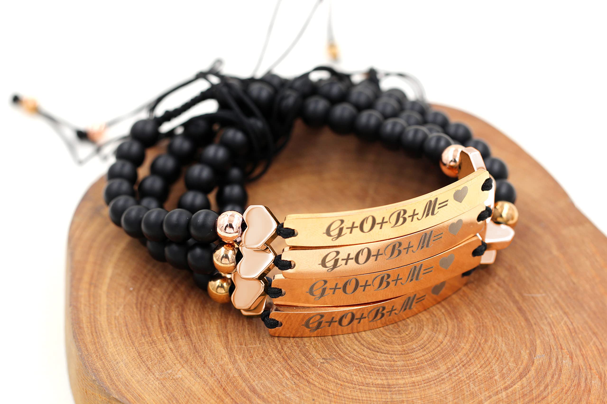 Handmade Black Matte Onyx Beads Personalized Name Bracelets for Women with Rose Gold Plated Stainless Steel Custom Name Plate Y1451