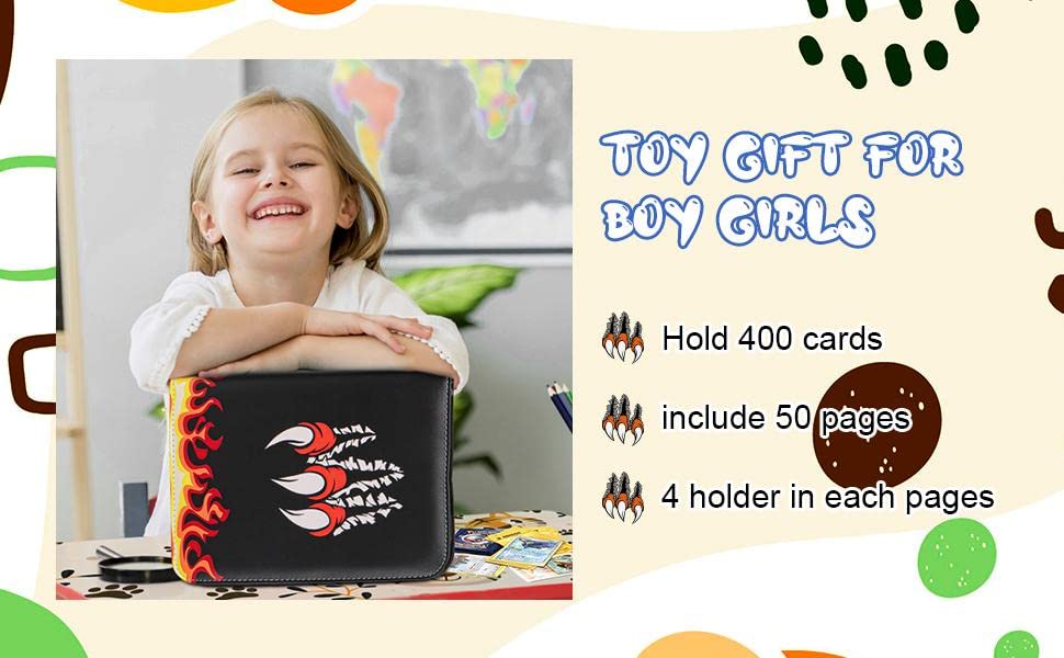 Karlling pokemon card binder charizard 4 pocket card holder with 50 Removable Sleeves hold Up to 400 Standard Size Trading Card Games Collection Binder