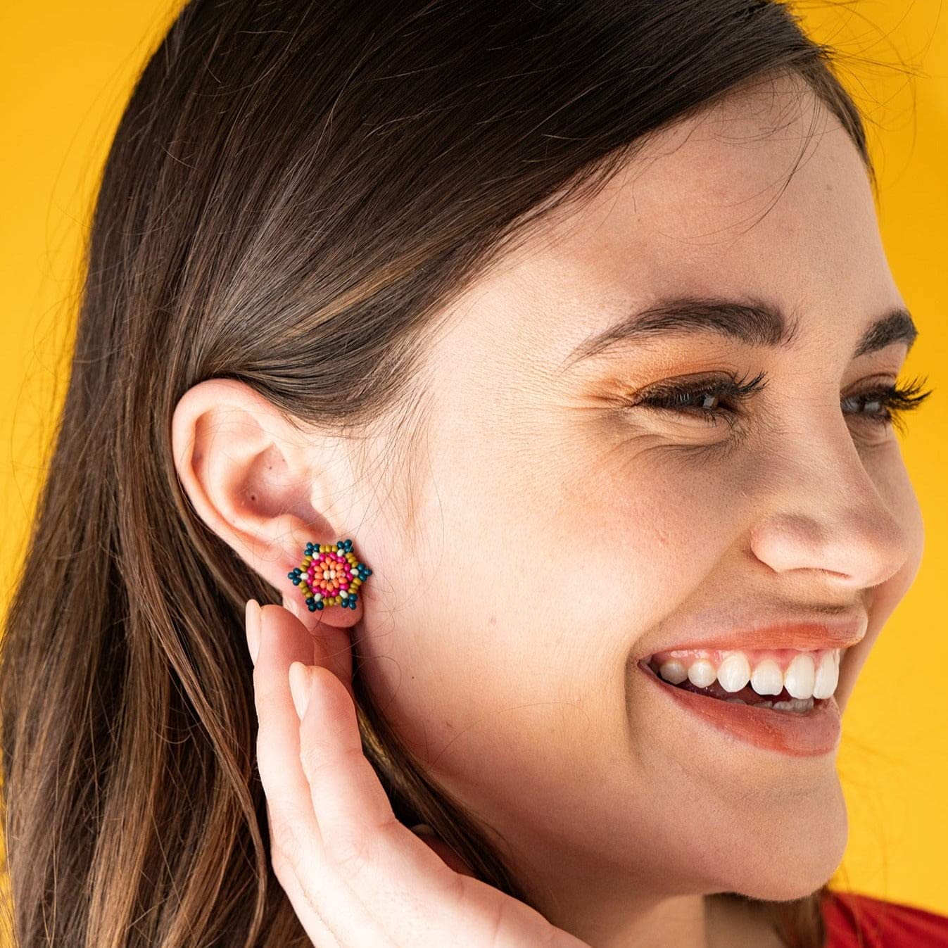 INK+ALLOY Women's Beaded Boho Post Earrings Handade Jewelry for the Modern Bohemian (Daisy Flower)