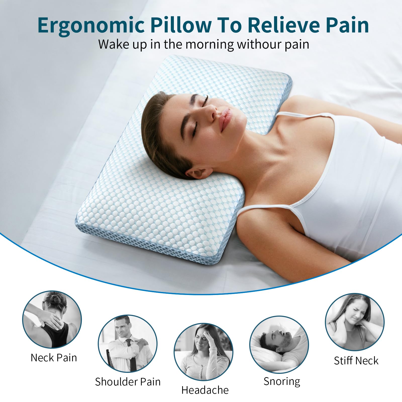 HAMYODO Memory Foam Pillows, Premium Bed Pillow with Dual-Sided Washable Cover, Cooling, Breathable Neck Pillow for Sleeping Pillow for Side Back Sleepers, Adults