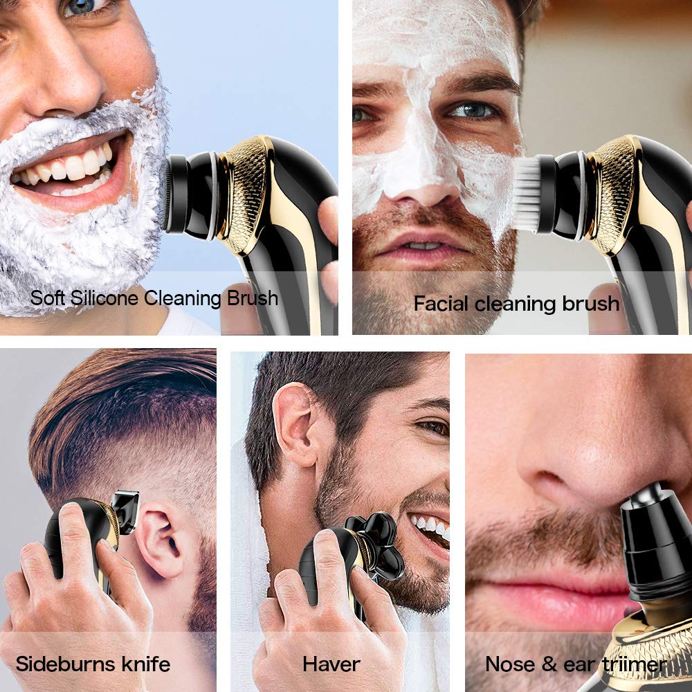 Head Shavers for Bald Men-Flowind Electric Razor for Men with LED Display, Faster-Charging 5D Floating Waterproof Mens Shaver with Hair Clippers,Nose Hair Trimmer Gold…