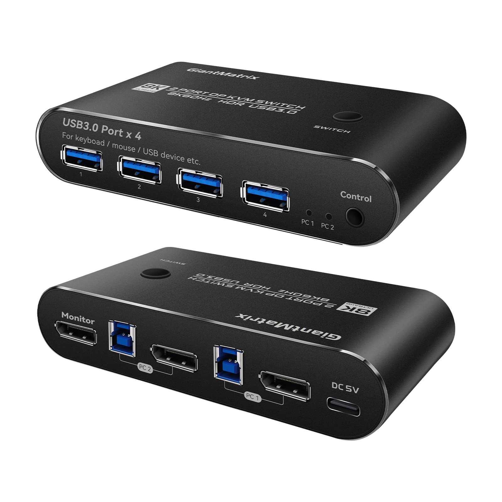 KVM Switch DisplayPort 2 Port Kvm Switch 1 Monitors 2 Computers Display Port Monitor Selector Box 1440P 120Hz 144Hz 165Hz 175Hz 240Hz DP2.1 KVM Displayport USB 3.0 FreeSync G-SYNC