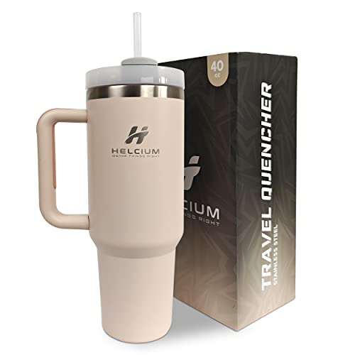 HELCIUM Travel Quencher Tumbler with Lid and Straw β Practical Tumbler with Handle for Water, Coffee, Tea, Juice βHot and Cold 40oz Tumbler with Handle βInsulated Stainless Steel Tumblers