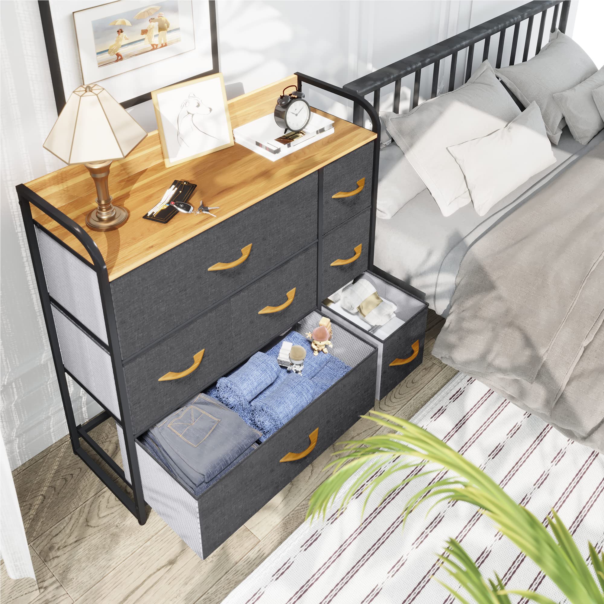 YITAHOME Dresser with 7 Drawers - Fabric Storage Tower, Organizer Unit for Bedroom, Living Room, Hallway, Closets - Sturdy Steel Frame, Wooden Top & Easy Pull Fabric Bins