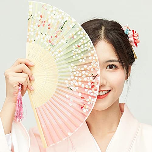 Handmade Folding Fan Vintage Bamboo Folding Hand Held Flower Fan Chinese Dance Party Solid Fan for Party Hand Bamboo Flower Hand Fans Personalized Handheld Fan