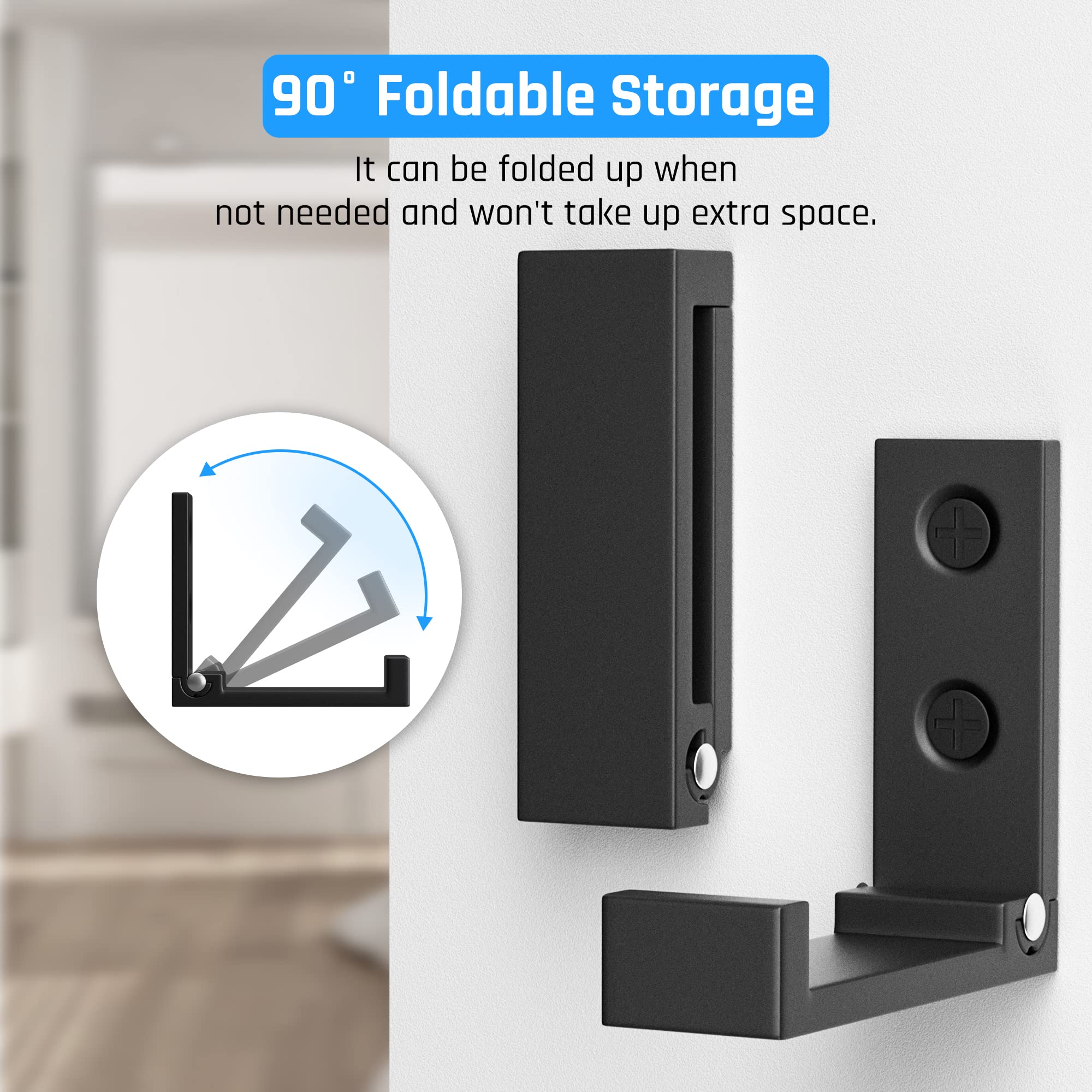 GLDRAM VR Wall Mount for Oculus Quest 2, Folding VR Headset Wall Hooks for Meta Quest 2, VR Stand Hanger Accessories Bundles with Screws, Black Stand Bracket Storage Clothes and Cooker - 3 PCS