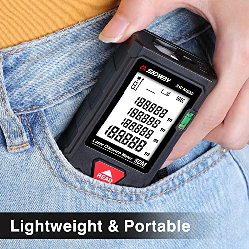 Laser Measurement Tool 165Ft, Digital Laser Distance Meter Bubble Levels, Handheld Laser Tape Measure 50M, High Accuracy Digital Tape Measure Backlit LCD, IP54, Area, Volume, Pythagoras
