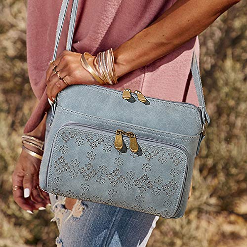 JOSEKO Crossbody Lightweight, Women Solid Multi-pockets Casual PU Leather Crossbody Shoulder Bag Blue