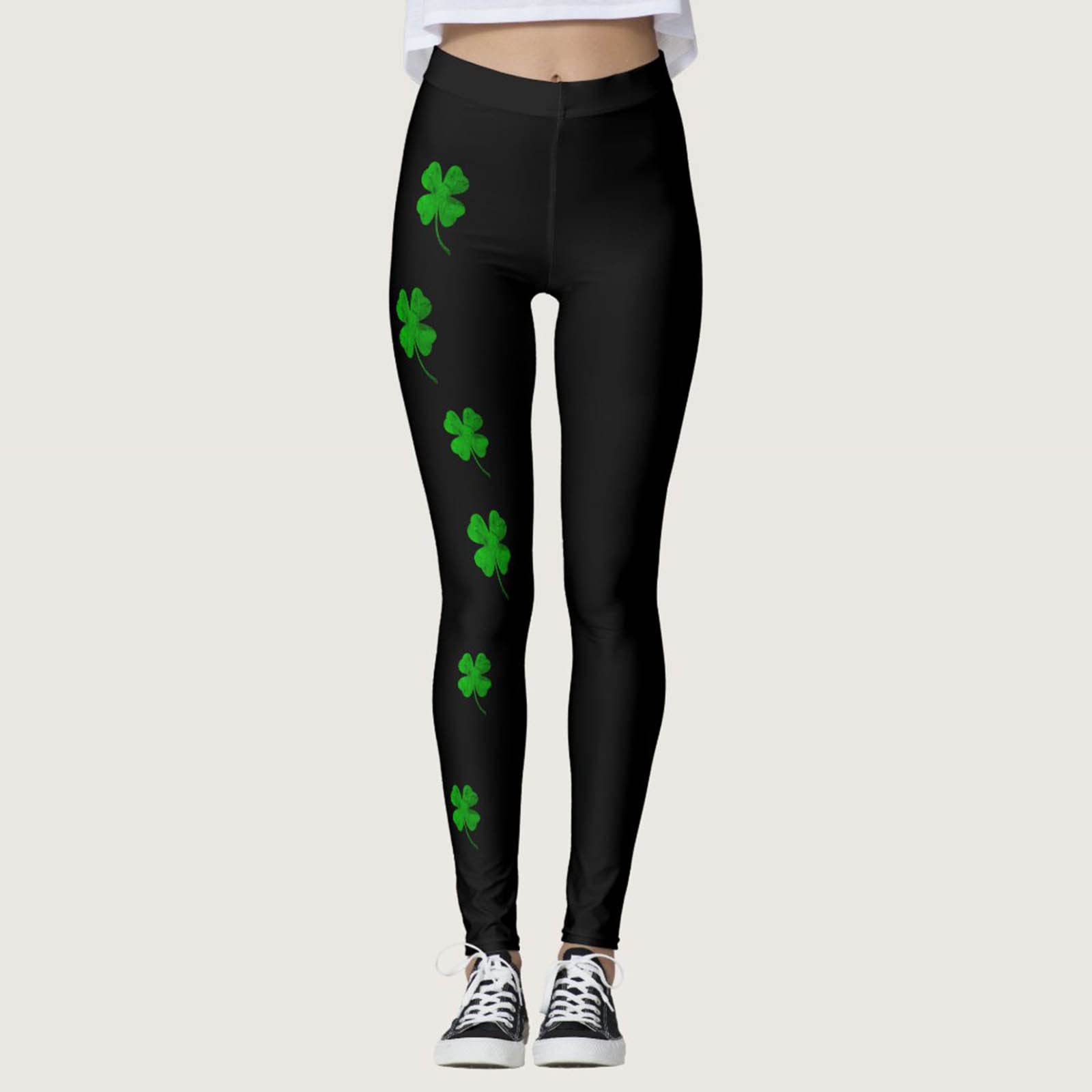 Irish Clover Good Luck High Waist Leggings Saint Patrick Workout Tights for Women Irish Clover Shamrocks Ultra Soft