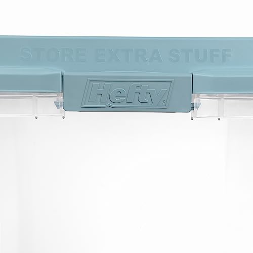 Hefty HI-RISE Stackable Storage Bins - Under Bed Storage Containers with Lids, Shoe Organizer, Plastic Storage Bins, Clear Shoe Boxes with XL Lid-Locking Latches, Durable Double Rim - 18qt (8 Pack)