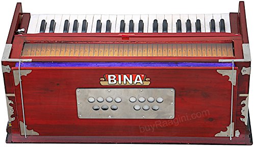 Harmonium, BINA No. 9A, In USA, 7 Stops, 3 1/2 Octaves, Rosewood Color, Coupler, Special Double Reeds, Bag, Indian Musical Instrument (GSB-BCB)