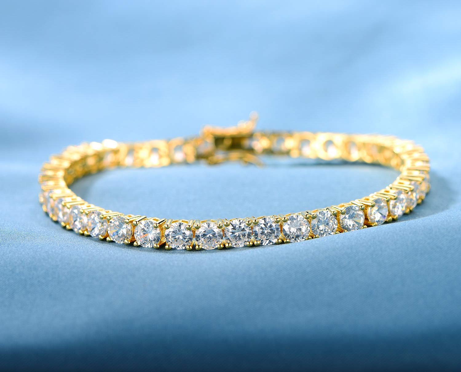 Gemsme 18K Yellow Gold Plated 4.0mm Cubic Zirconia Classic Tennis Bracelet 7.5 Inch