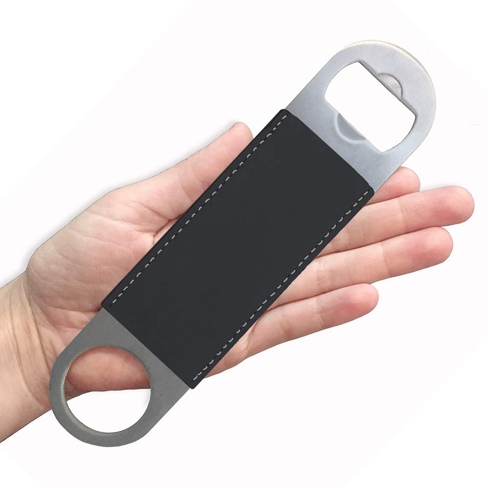 LaserGram Bottle Opener, Bass Drum, Personalized Engraving Included (Faux Leather, Black & Gold)