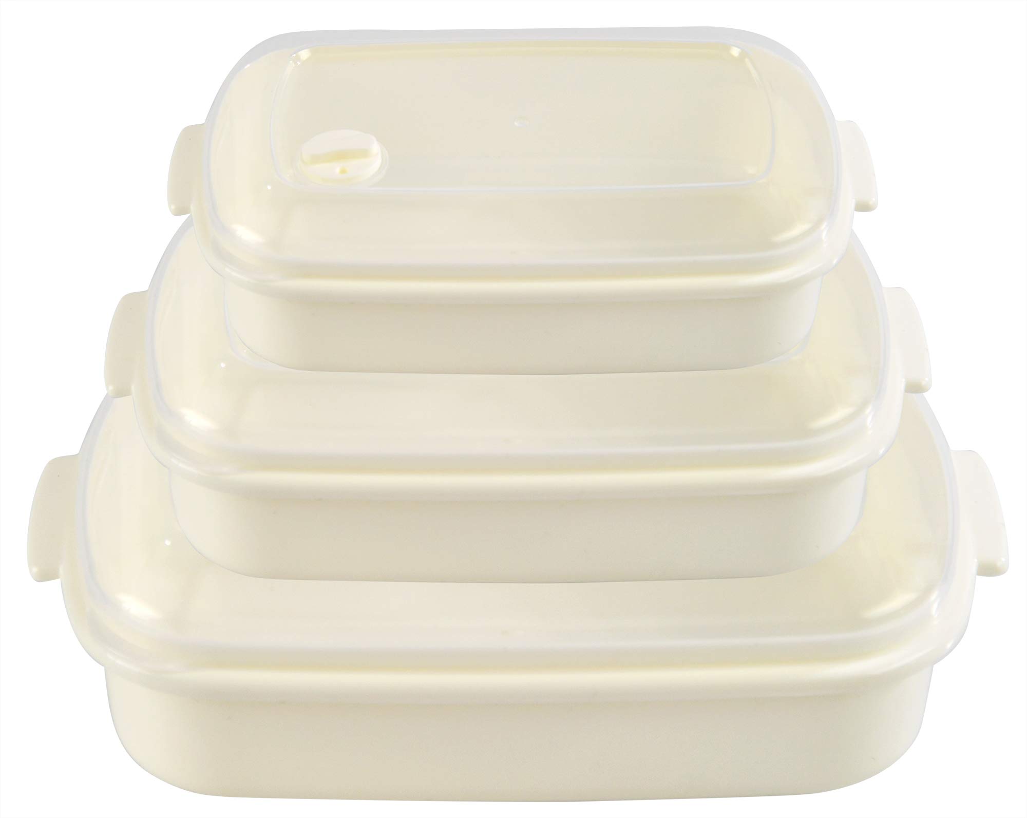 Home-X Rectangle Food Storage Containers, Microwave Cookware, Easy Storage – 21 oz / 27 oz / 81 oz Capacity - Set of 3 – Cream