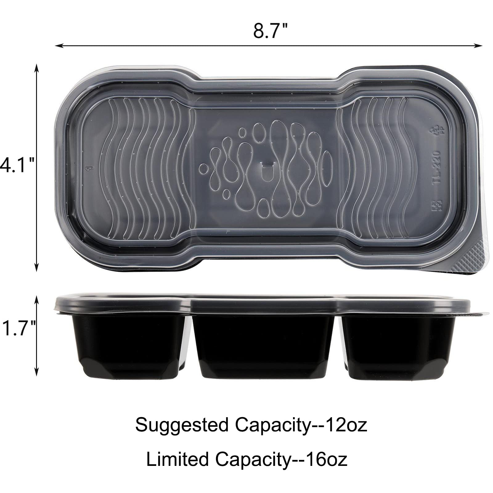 Hiceeden 50 Pack 16 Oz Meal Prep Containers with 3 Compartments, Disposable Plastic Bento Boxes Stackable To Go Food Containers Travel Lunch Boxes for Office, School, Picnic, Microwave Safe