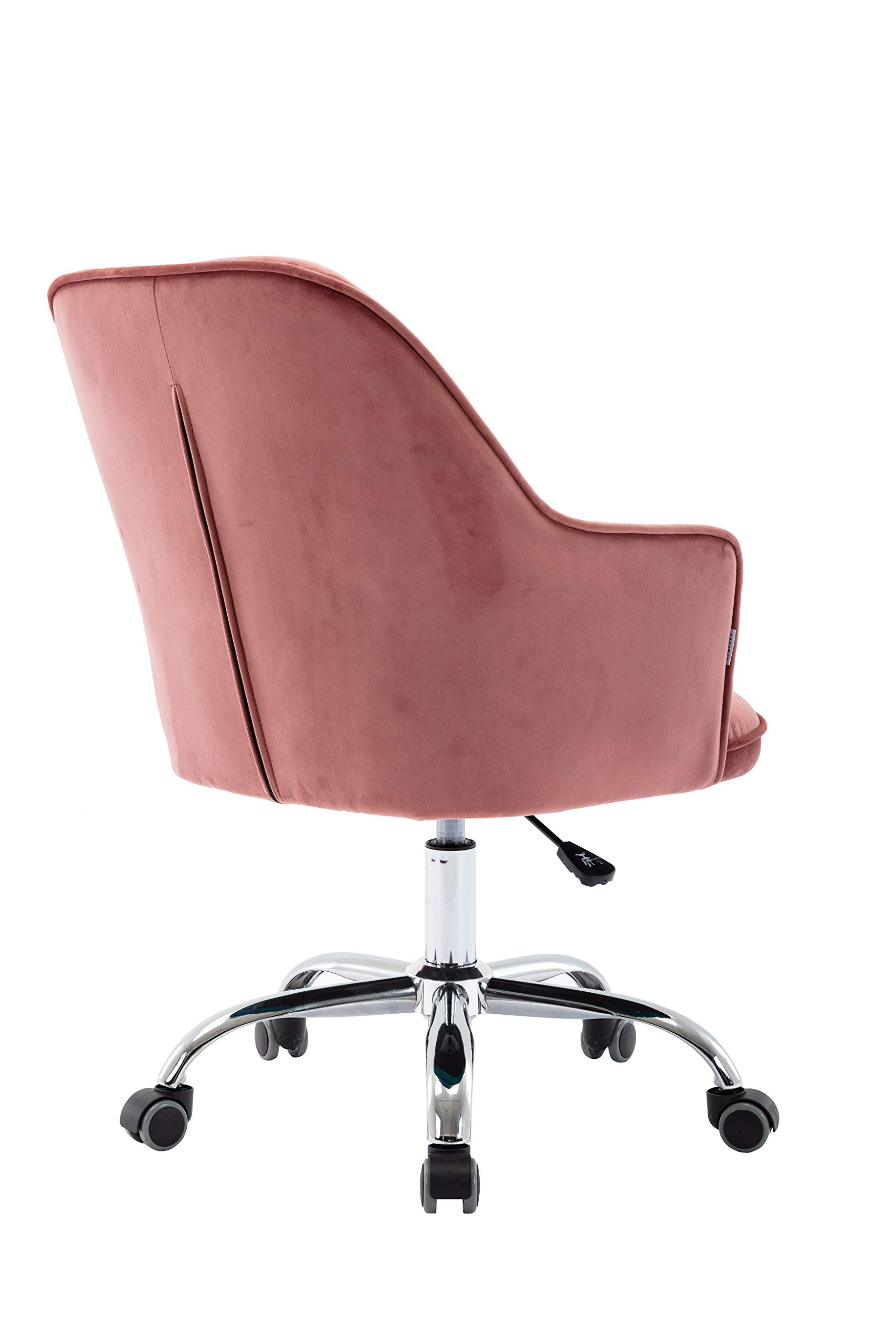 Goujxcy Upholstered Velvet Swivel Chair on Rolling Castors, Adjustable Lift Height Home Office Leisure Armrest Shell Chair with Backrest, Pink