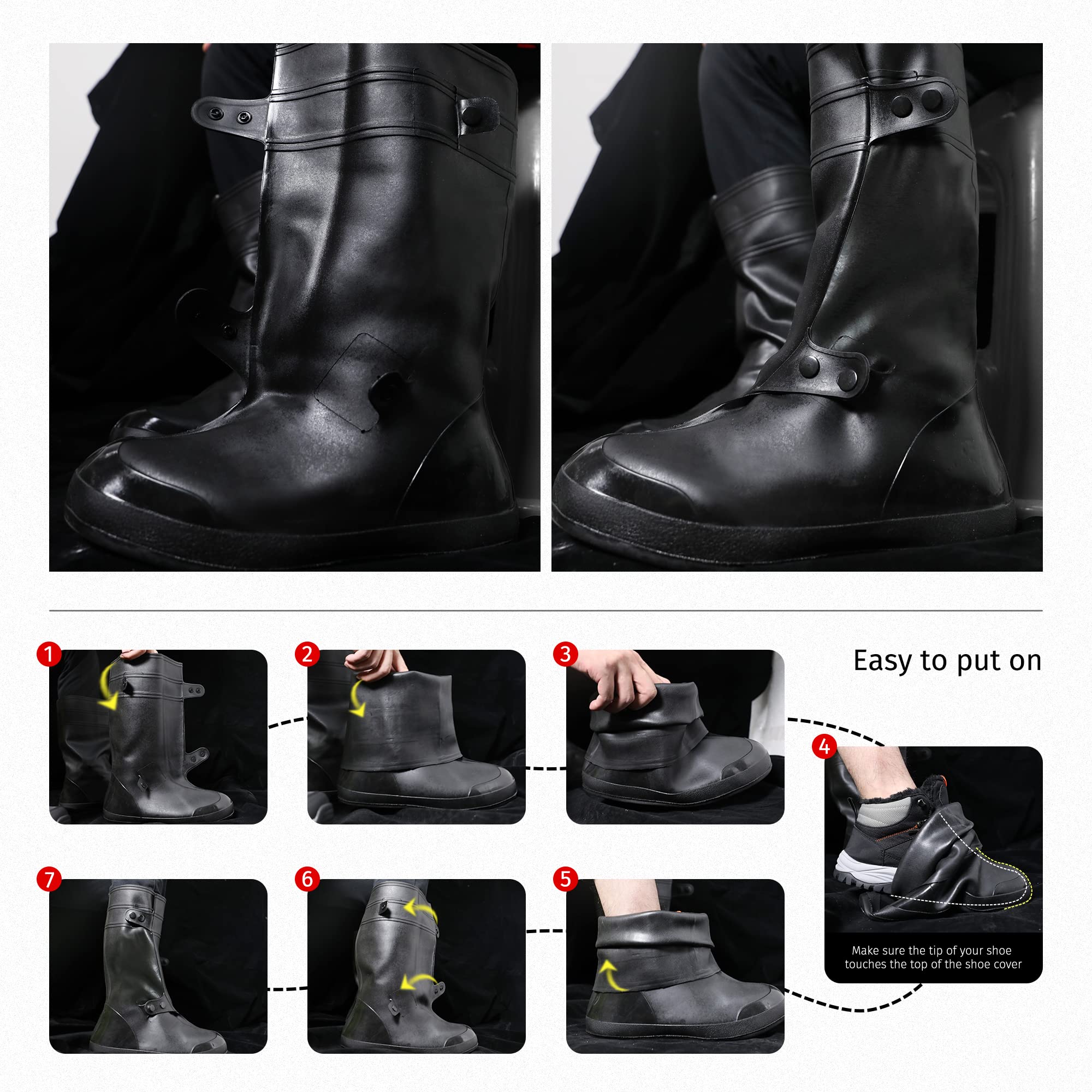 iCreek Waterproof Shoe Cover Galoshes Overshoes Men and Women Motorcycle Boot Rain Covers Easy Cleaning Heavy Duty Over Rubber Work Rubber Overshoe, Black,XL