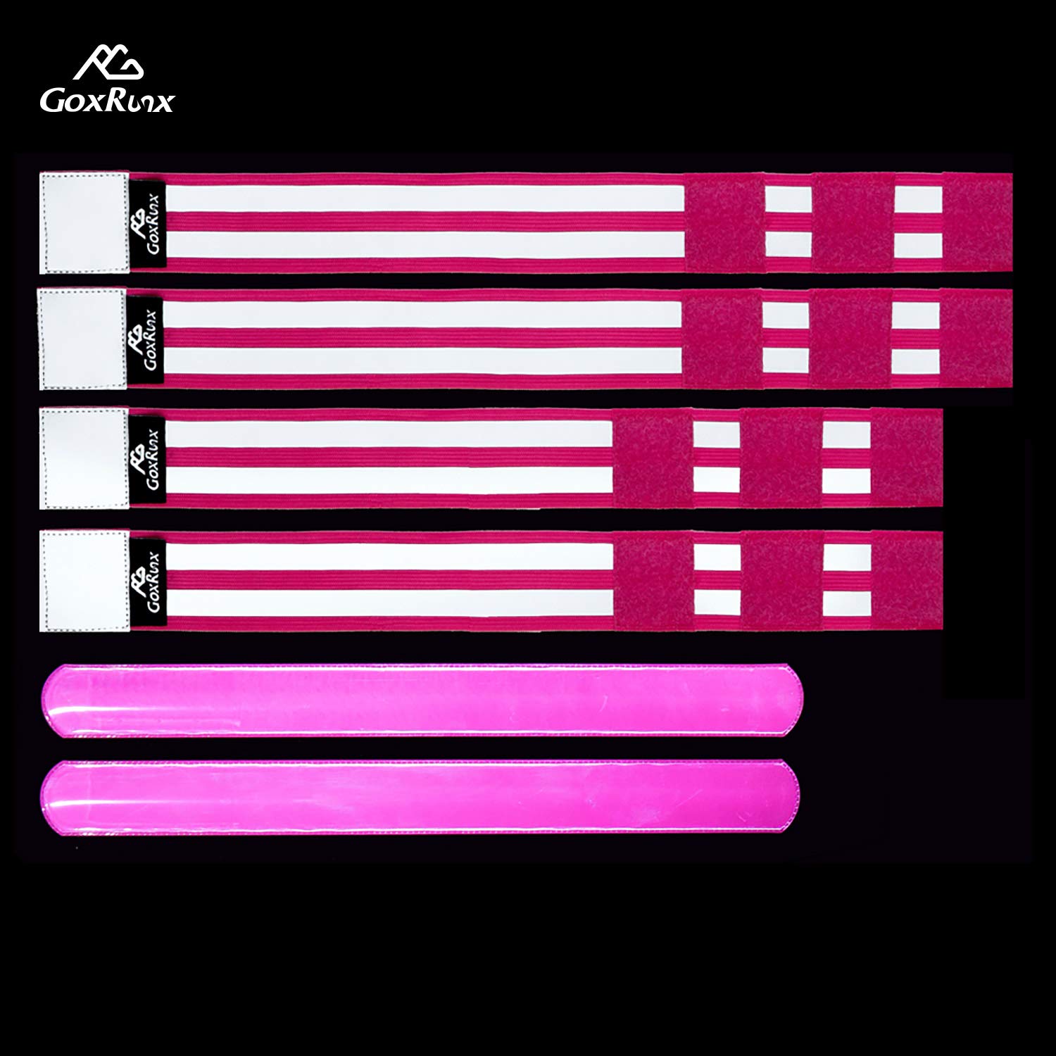 GoxRunx Reflective Bands Running Gear (6 Pack) Adjustable Reflective Armband Arm Wrist Ankle Leg Bands Reflectors -Reflective Tape Straps for Clothing Night Running Cycling Walking -Slap Bracelets