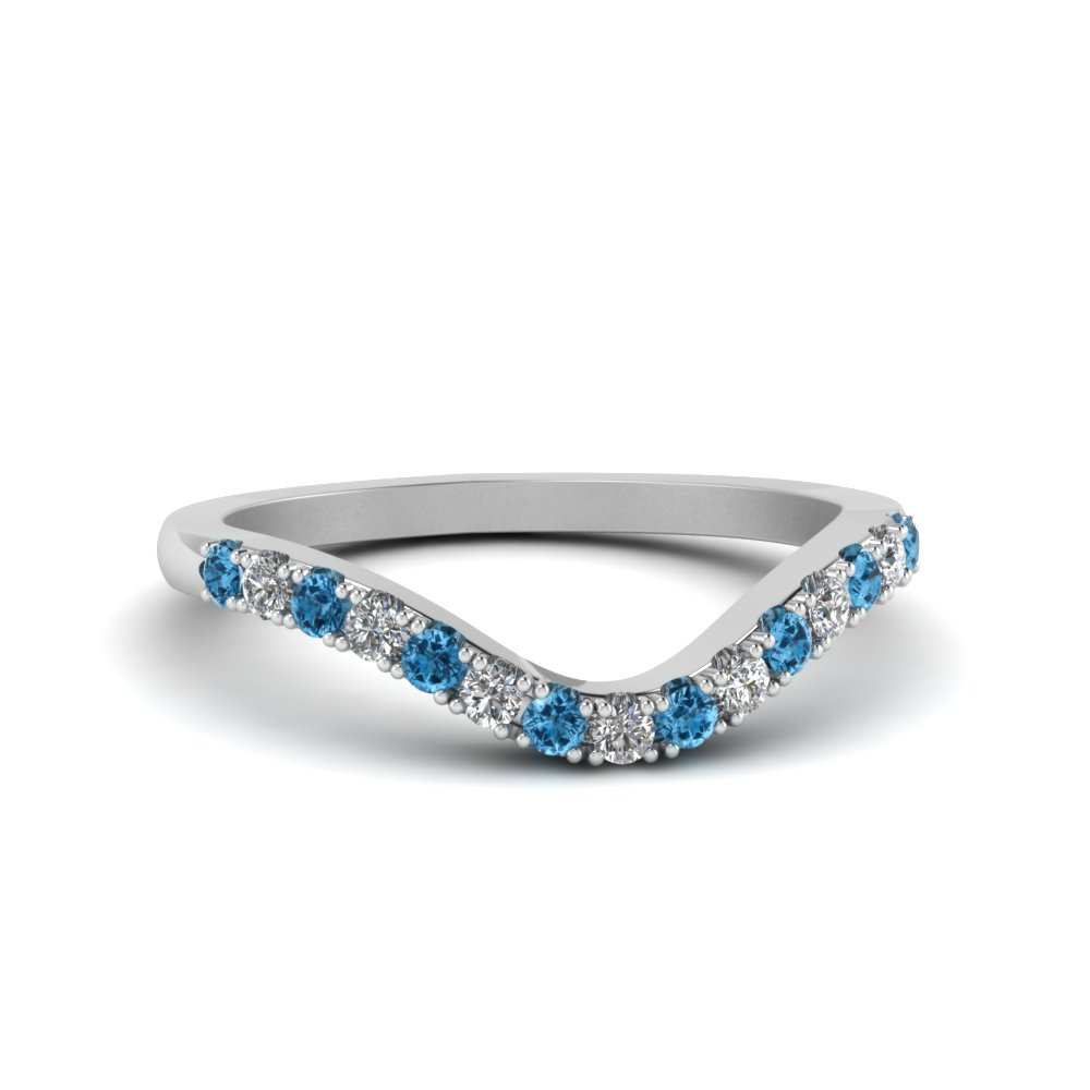 Gold & Diamonds Jewellery Blue Topaz & White CZ Diamond 18k White Gold Over .925 Sterling Silver Curved Engagement Wedding Band Ring for Womens