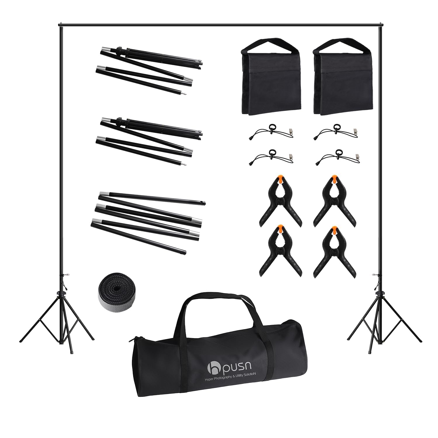 HPUSN Photography Studio Backdrop Stand, 10 Inch Backdrop Stand Kit with 4 Backdrop Clips, 2 Sandbags and Carrying Bag, Suitable for Wedding/Party/Stage Decoration/Photography