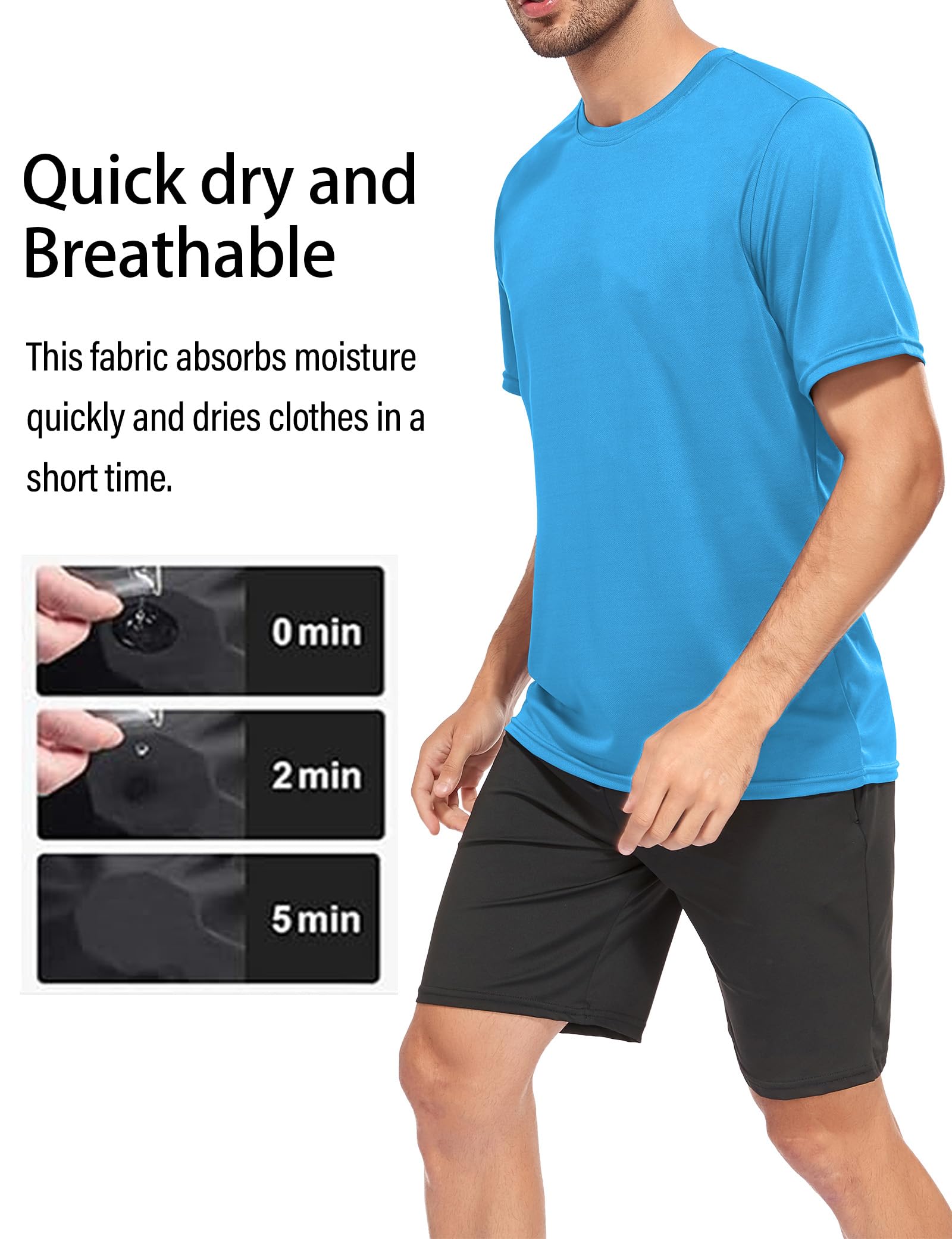 HOPLYNN 7 Pack Men's Athletic Quick Dry Moisture Wicking Short Sleeve Dry Fit T Shirts Workout Shirts 3 Black 1 White 1 Grey 1 Blue 1 Green X-Large
